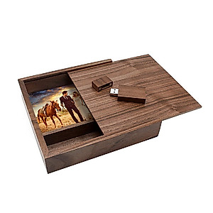 YOOGO Walnut USB Flash Drive Memory Stick Thumb Drive 2.0 with Large Walnut Photo Storage Box Hold 4X6 Photographs(up to 100 Novelty and Romantic Gift for Birthday Wedding or Other Festival (32GB)