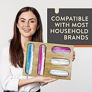 Catjo Bamboo Ziplock Bag Organizer for Drawer - 5 in 1 Food Storage Bag Organizer for Gallon, Quart, Sandwich and Snack - Small Variety Sized Plastic Ziplock Bag Container Organizer