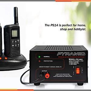 Pyramid Universal Compact Bench Power Supply-12 Amp Linear Regulated Home Lab Benchtop AC-to-Dc 12V Converter w/ 13.8 Volt Dc 115V AC 270 Watt Power Input, Screw Type Terminals, Cooling Fan-PS14KX.5