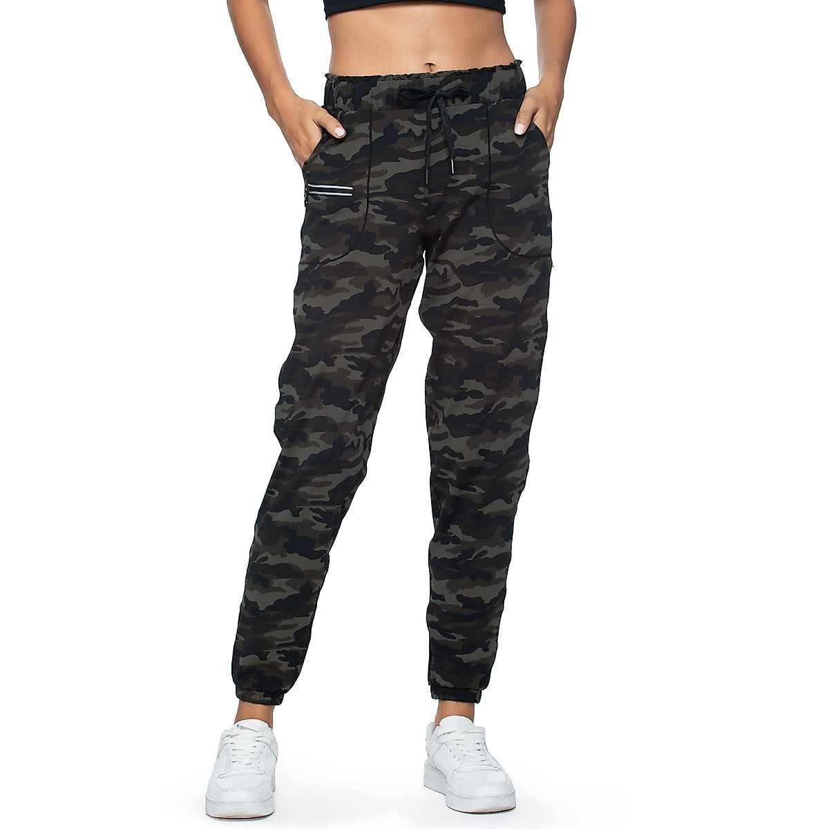 Haowind Joggers for Women with Pockets Elastic Waist Workout Sport Gym Pants Comfy Lounge Yoga Running Pants(Green Camo L)