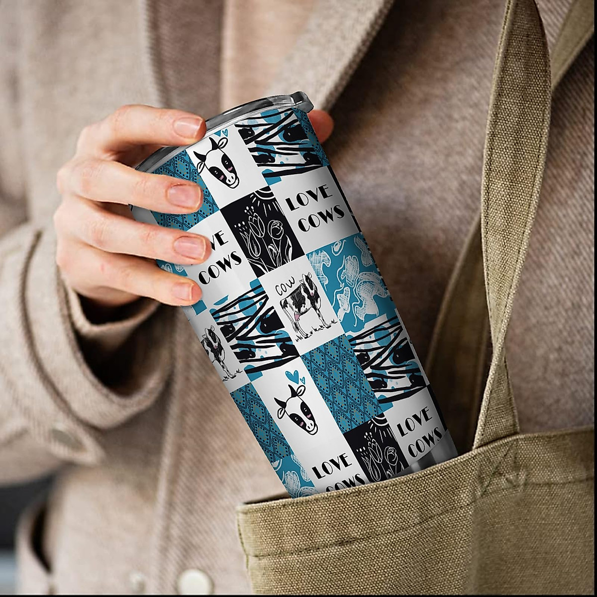 Tumbler Animal Cows Stainless Steel Coffee Travel Mug With Flip Lid Leak Proof Travel Tumbler Hot And Cold Drinks Thermal Cup Tea Wine Cups For Office Animal Cows 20oz