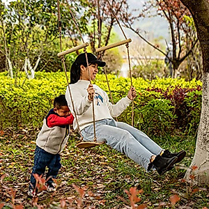 Natural Wooden Outdoor Patio Playground Kids Hanging Adjustable Stand Up Skateboard Swing, Tree Curved Swing Board