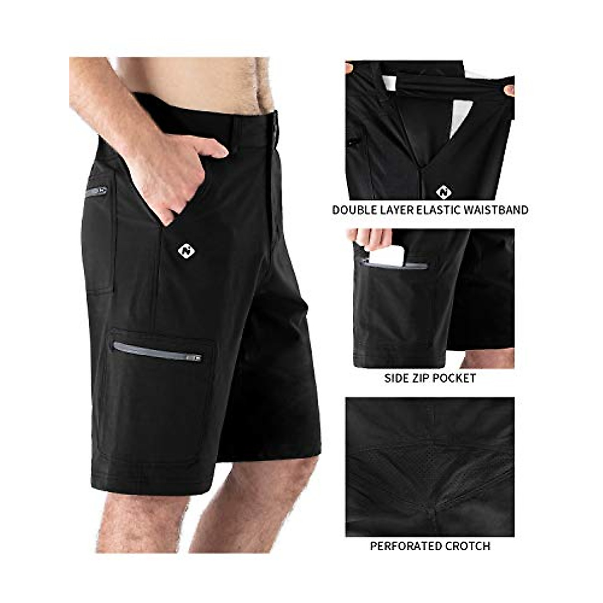 NAVISKIN Men’s 10.5" UPF 50+ Sun Protection Cargo Shorts Quick Drying Outdoor Recreation Shorts Fishing Hiking Multi Pockets Black M