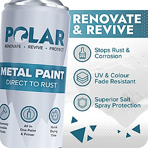 Polar Satin Black Direct to Rust Spray Paint - 2 x 13.5fl oz - Protect and Stop Rust & Corrosion - Primer, Undercoat, Topcoat - Quick Dry Formula - Ideal for Metal, Wood, Plastic and Ceramic Surfaces