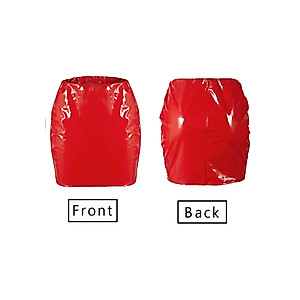 Michellecmm Women's Neon Leather Mini Skirt PU Bodycon Pencil Sexy Slim High Waist Elastic Pencil Latex Skirt Party Clubwear (Ab Red, S)