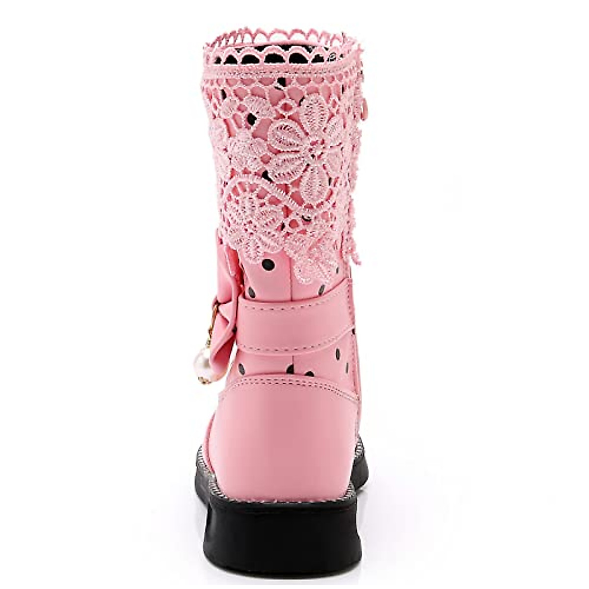 DADAWEN Girl's Waterproof Lace Bowknot Side Zipper Fur Winter Boots (Toddler/Little Kid/Big Kid) Pink(Update) US Size 2 M Little Kid