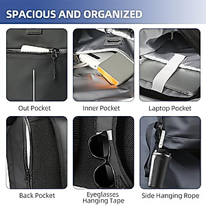 Ajiga Roll Top Travel Backpack for Men and Women, Lightweight Expandable Casual Daypack for 17 inch Laptop for Work Business College, Stylish and Water-resistent, Black