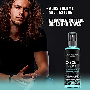 Viking Revolution Sea Salt Spray for Hair Men - Hair Texturizing Spray with Kelp, Aloe Vera & Red Algae Extract - Surf Spray to Add Volume and Texture - Sea Salt Spray for Men Beach Hair Spray 8oz