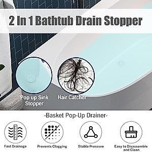 2-in-1 Drain Sink Stopper for 1-1/2''~1-2/3'' Sink Drain Strainers - Bathroom Shower Hair Drain Catcher Bath Tub Stoppers - Silver