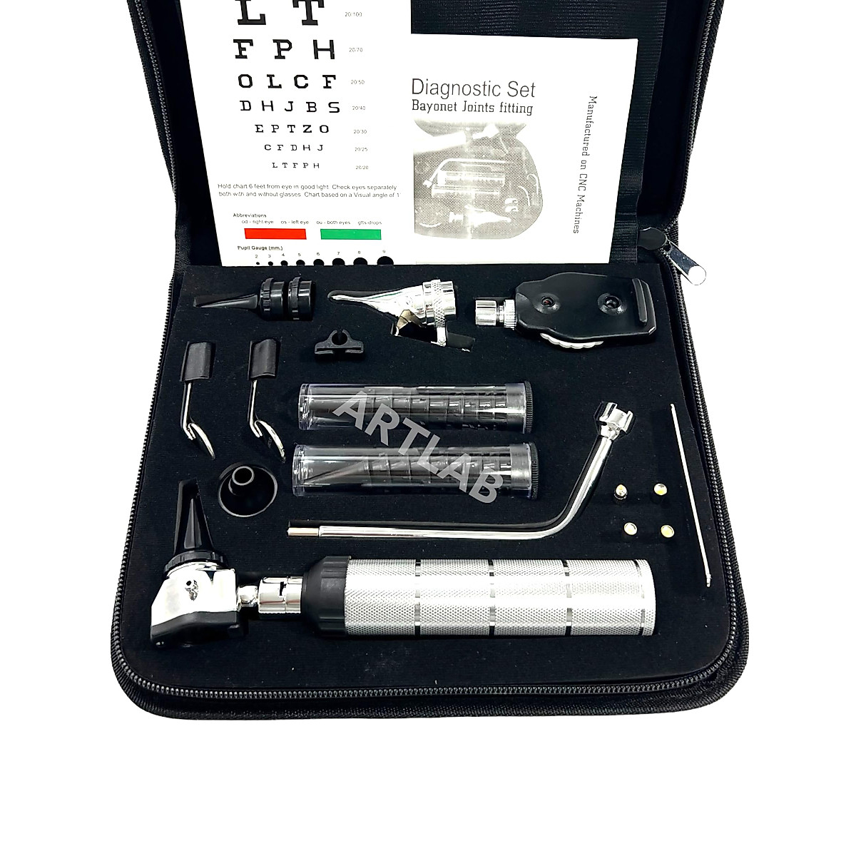 Artlab-Otoscope, Eye scope & Illuminator Diagnostic Set -Otoscope examination set -Nursing Students Otoscope set with Carrying Leather case Replacement Tips