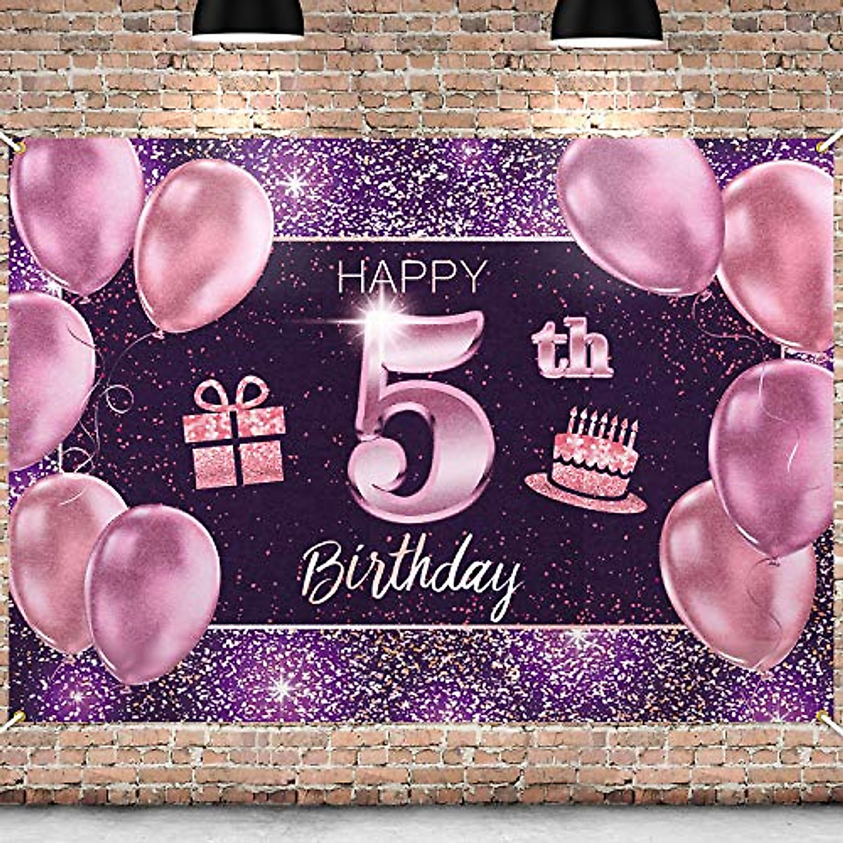 PAKBOOM Happy 5th Birthday Banner Backdrop - 5 Birthday Party Decoration Supplies for Girl - Pink Purple Gold 4 x 6ft
