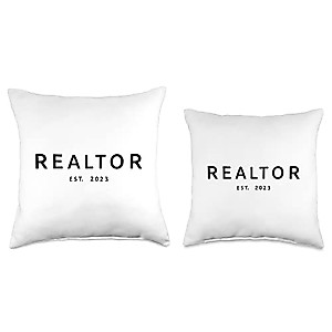 Realtor & Real Estate Agent Gifts by Art Like Wow Realtor Est. 2023 Agent Real Estate Broker Throw Pillow, 16x16, Multicolor