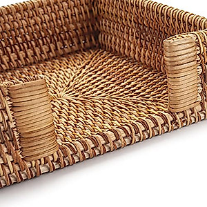 Rattan Napkin Holder Square, 7.5" x 7.5" x 2.5", Wicker Napkin Tray, Woven Guest Towel Holder for Restaurant/Kitchen/Bathroom