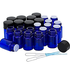 ZEJIA Essential Oil Bottles, 2ML Mini Glass Oil Bottles, 24 Packs Oil Vials Sample Bottles, Anointing Oil Bottles with Black Caps, 2 Droppers