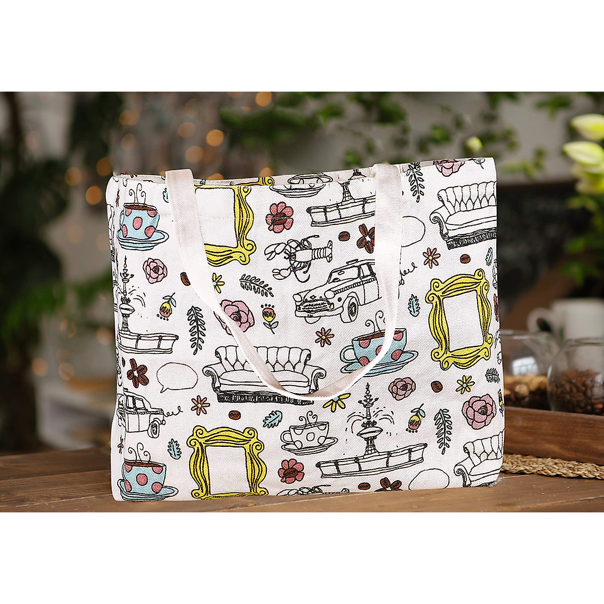 SANITRO Friends Forever [25th Anniversary Ed] Friends TV Show Merchandise Peephole Yellow Frame Kitchen Reusable Grocery Bags (m)