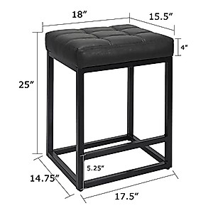 ErgoDesign 25 Inches Frame Bar Stools Set of 2, Fixed Height Metal Stools, Retro Leather Bar Chairs - Dark Grey /2 Chairs