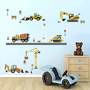 decalmile Construction Vehicles Wall Decals Trucks Tractor Cars Wall Stickers Baby Boys Bedroom Kids Playroom Wall Decor