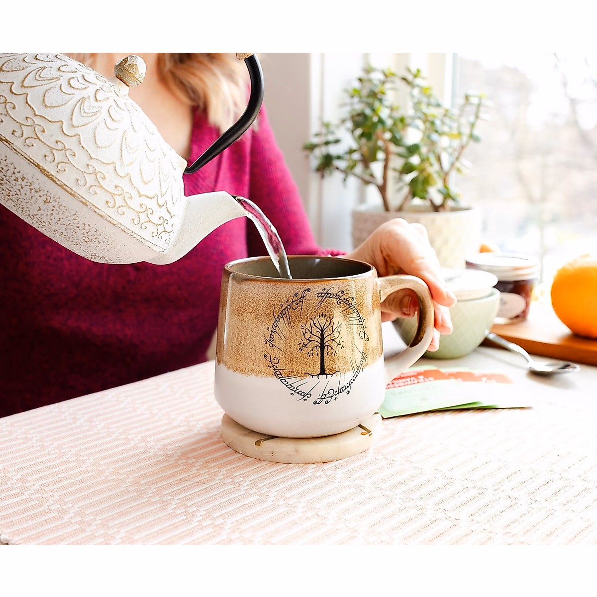 Silver Buffalo The Lord Of The Rings Gondor Elven Text Tapered Pottery Mug | Large Coffee Cup For Tea, Espresso, Cocoa | Holds 18 Ounces