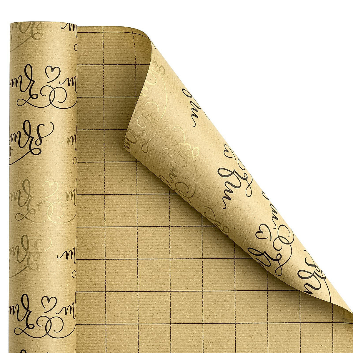 RUSPEPA Kraft Wrapping Paper Roll - Mini Roll - Mr. & Mrs. Pattern Great for Wedding, Anniversary - 17.5 Inches X 32.8 Feet