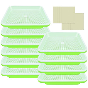 Legigo 10 Pack Green Seed Sprouter Trays- Soil-Free Cultivation Germination Tray, BPA Free Nursery Tray with Planting Paper for Indoors or Outdoors Sprouting Seeds, Grow Grass, Beans (Without Lids)