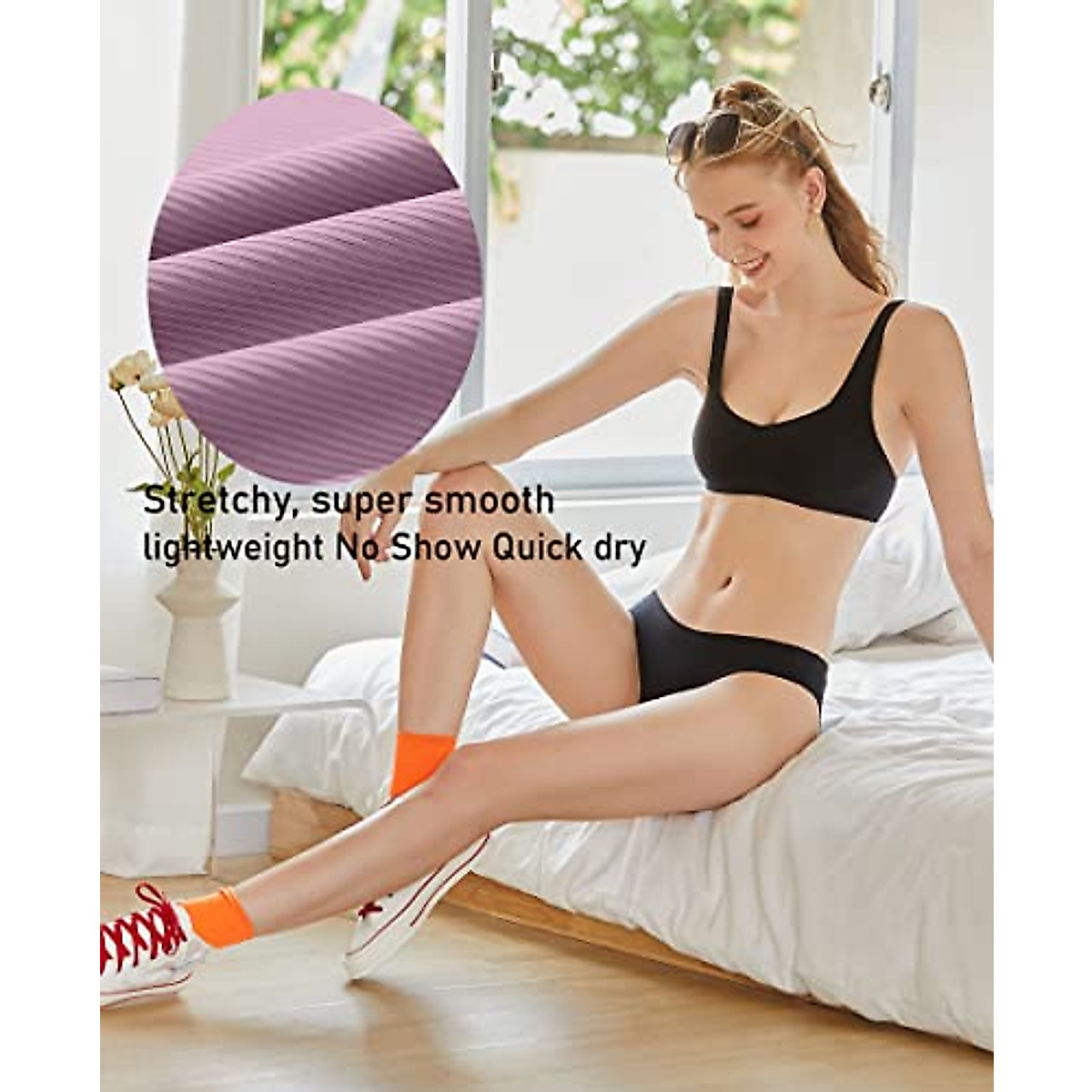 Knowyou 6 Pack Seamless Underwear for Women Sexy No Show Bikini Panties High Cut Hipster Breathable Stretchy Soft Briefs for Ladies