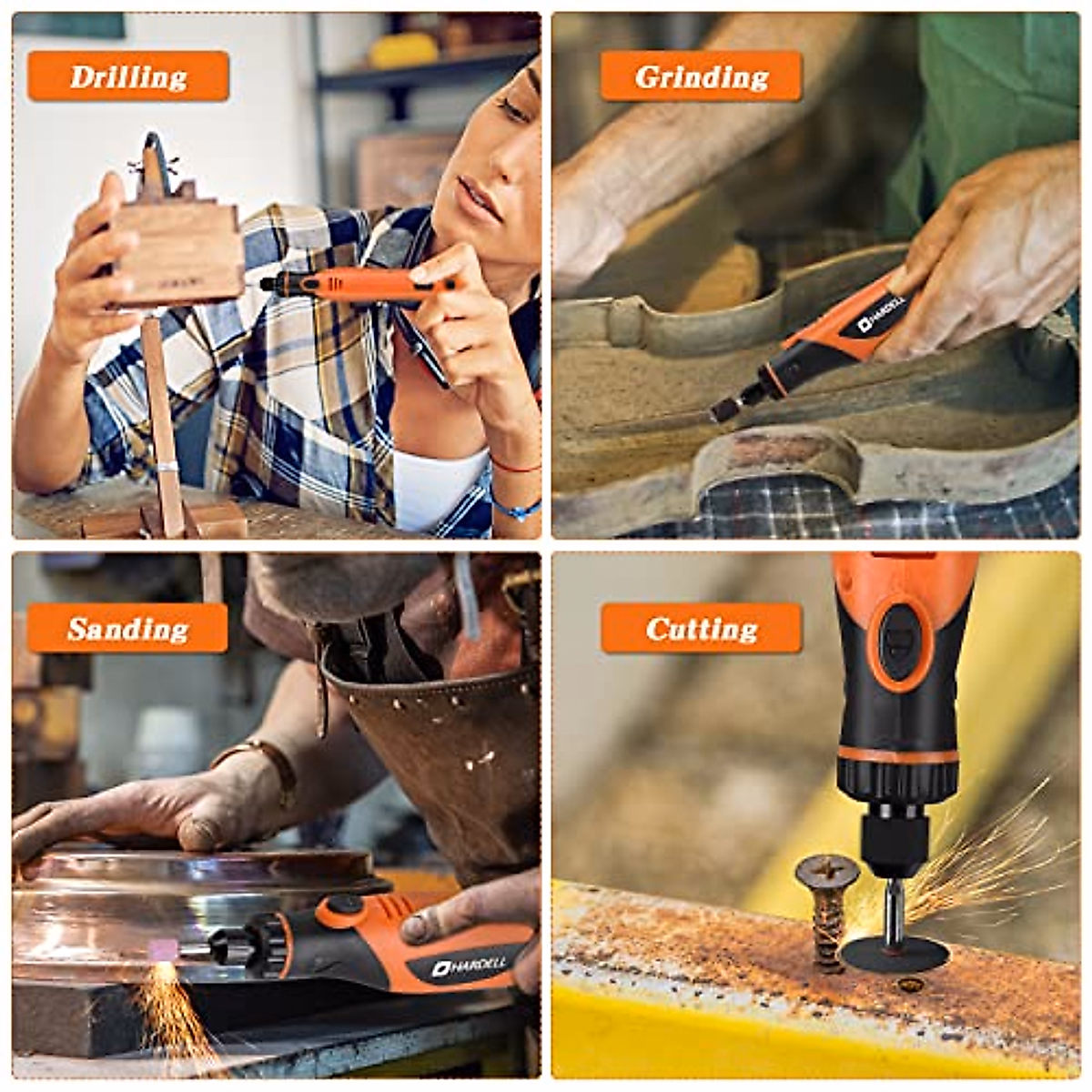 HARDELL 3.7V Cordless Rotary Tool, Mini Rotary Tool With 66pcs Accessories,3-Speeds And Portable Rotary Tool Kit For Sanding, Polishing, Cutting, Carving And Engraving, 700mAh Lithium Battery