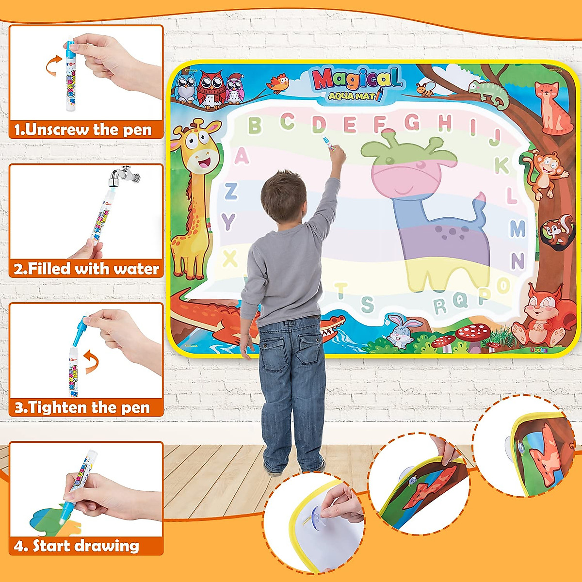 Obuby Water Drawing Mat Kids Doodle Mats Coloring Writing Board No Mess Toy for Kid Toddler Animal Educational Painting Pad Toys for Age 3 4 5 6 7 8 9 10 11 12 Girls Boys Toddlers Gift 40 x 28 Inches