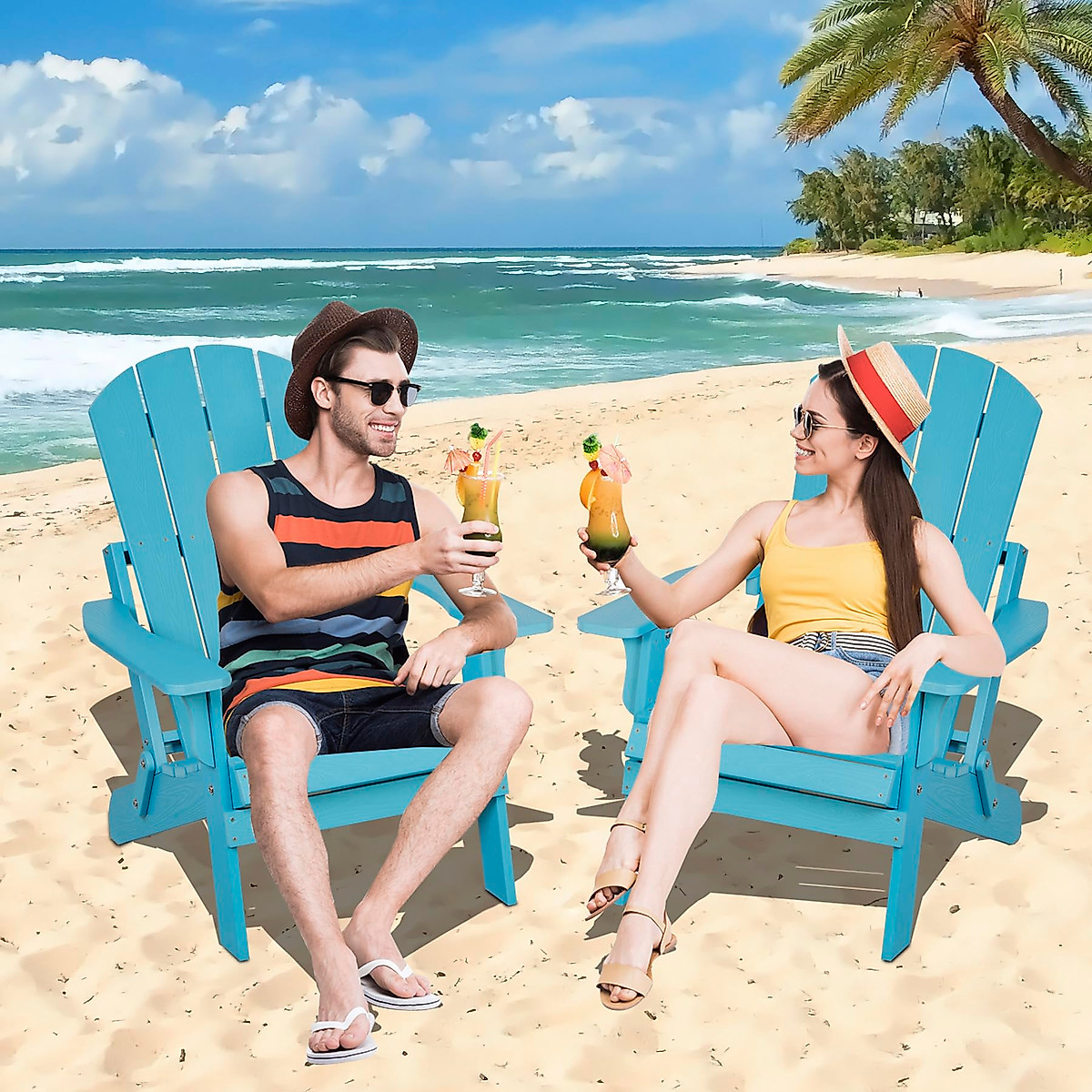 SUPER DEAL Set of 2 Folding Adirondack Chair Plastic Weather Resistant Patio Chairs Outdoor Accent Furniture Fire Pit Lounge Chairs for Yard, Garden, Patio 380lb Weight Capacity - Blue