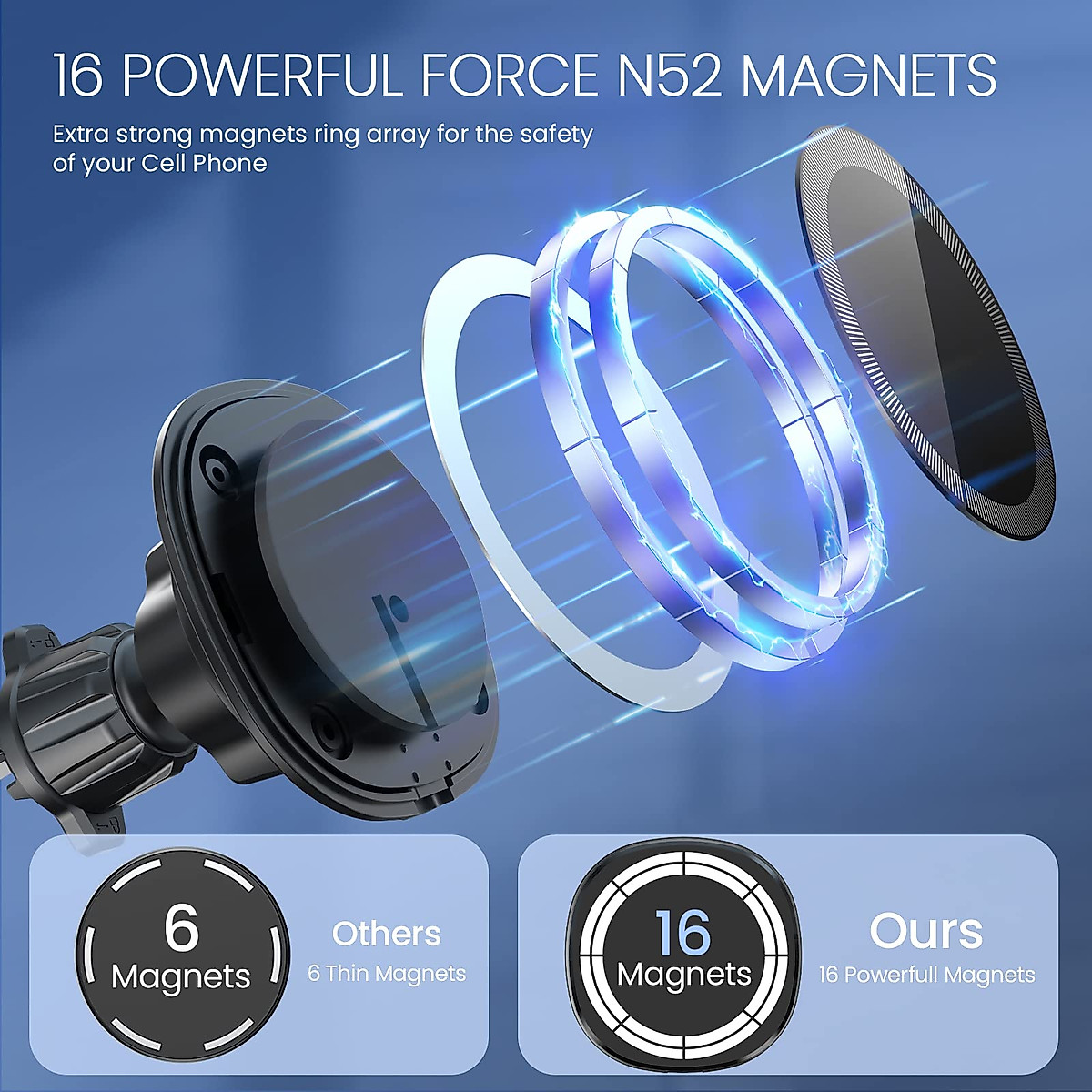 1Zero Compatible for MagSafe Car Mount [16 Super Strong Magnets] Magnetic Phone Holder for Car Dashboard Vent Hands-Free iPhone Car Mount Holder for iPhone 14 13 12 Pro Plus Max Mini MagSafe Case