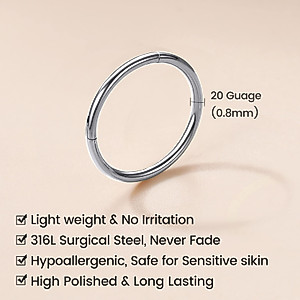 KeyStyle Surgical Steel Sleeper Tiny Hoop Earrings, Womens Nose Ring Septum Ring Helix Ring Daith Ring Lip Ring, 9mm