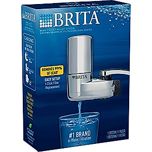 Brita Water Filter for Sink, Faucet Mount Water Filtration System for Tap Water, Reduces 99% of Lead, Chrome