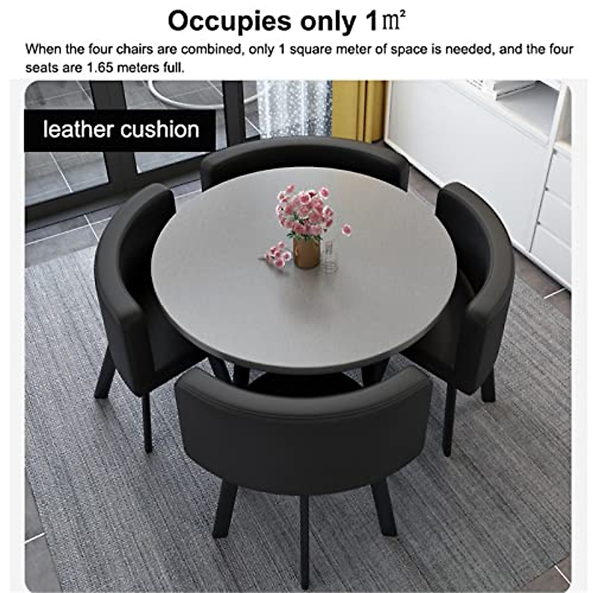 JHKGY 5 Piece Round Dining Table Set for 4,Wooden Small Dining Table Set,1 Table and 4 Chairs Living Room Furniture Set,with 4 Upholstered Chairs,Dining Set for Dining Room Kitchen,A