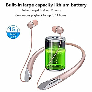 Bluetooth Neckband Headphones Retractable, Wireless Headset Retractable Earphones Noise Cancelling Sweatproof Stereo Earbuds with Mic by NVOPERANG