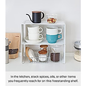 Yamazaki Home Tower Stackable Alloy Steel Kitchen Rack – Storage Organizer Counter Shelf White Small