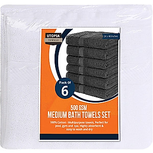 Utopia Towels 6 Pack Bath Towel Set, 100% Ring Spun Cotton (24 x 48 Inches) Medium Lightweight and Highly Absorbent Quick Drying Towels, Premium Towels for Hotel, Spa and Bathroom (White)