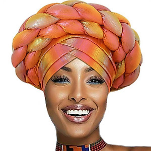 Woeoe Beanie Cap Head Wrap Double Braid Pre-Tied Head Scarf Twisted Stretchy African Head Turban for Women and Girls