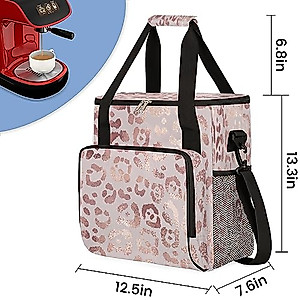 cfpolar Coffee Maker Carrying Bag Pink Leopard Travel Coffee Machine Bag Carrying Organizer Case Portable Single Serve Coffee Brewer Tote Bag Storage Bag for Camping Picnic