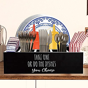 Paper Plate Holder, Plastic Silverware Caddy, Plastic Utensil Dispenser for Party Buffet Camping BBQ, Disposable Spoon Fork Knives Dish Cup Napkin Storage Organizer for Kitchen Counter (Black)