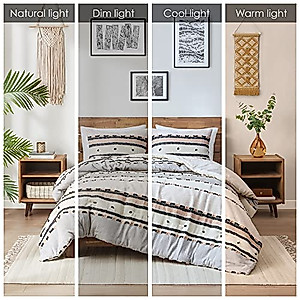 Hyde Lane Boho King Comforter Set ，Modern Farmhouse Tufted Bedding Sets, Cotton Top with Neutral Rustic Style Clipped Jacquard Stripes, 3-Pieces Including Matching Pillow Shams (104x90 Inches)