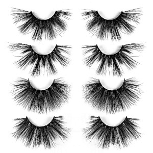 SY LASHES 25mm Lashes 3D Faux Mink Lashes Fluffy Dramatic False Eyelashes 6D Wispy Long Handmade Fake Lashes Cruelty-Free & Reusable Thick Full Strip Eye Lashes Pack 4Pairs