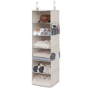 StorageWorks 6-Shelf Hanging Closet Organizer, Hanging Shelves for Closet, Fabric, Mixing of Beige, White & Ivory, 12" D x 12" W x 47 1⁄2" H