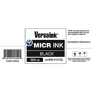 VersaInk-Nano Black MICR Ink -100ml – Magnetic Ink for Check Printers and All-in-One Inkjets, MICR Black (VIMB1S-6512)