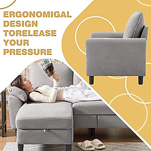 2 Piece Sectional Sofa Set, 3 Seat L Shaped Couches with Reversible Chaise Single Seat Accent Chair Polyester Fibre for Living Room, Light Grey