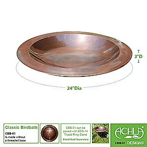 Achla Designs 24-in Round Classic Copper Birdbath Bowl, Brass