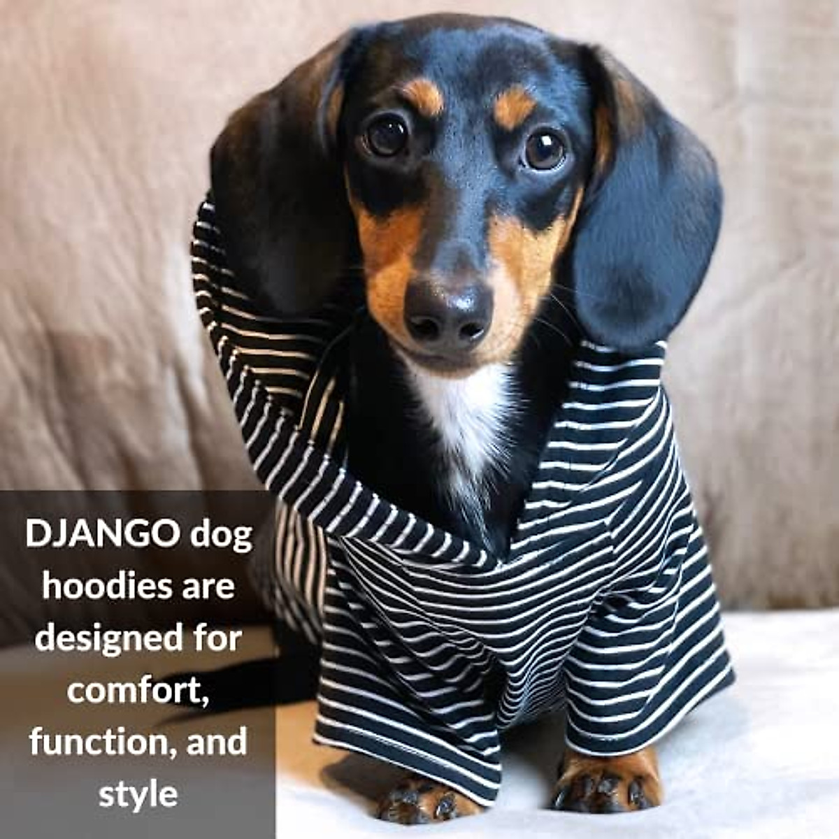 DJANGO Dog Hoodie and Super Soft and Stretchy Sweater with Elastic Waistband and Leash Portal (Medium, Black)