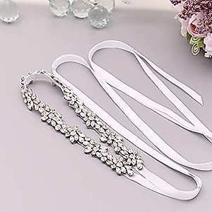 HONGMEI Thin Bridal Belt Rhinestone Wedding Belt Bridesmaid Sash Women Dress Accessories(White)