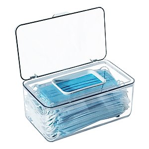 Aphbrada Face Mask Dispenser with Lid, Countertop Clear Storage Box Dispenser for Hygienic Masks, Gloves, Baby Diaper, Wet Wipes, Panty Liners - High Clarity Case for Home Office Car