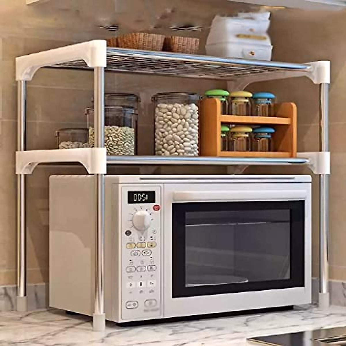 XWOZYDR Multi-Functional Microwave Oven Shelf Rack Standing Kitchen Storage Holders Home Towels Rack Storage Shelve