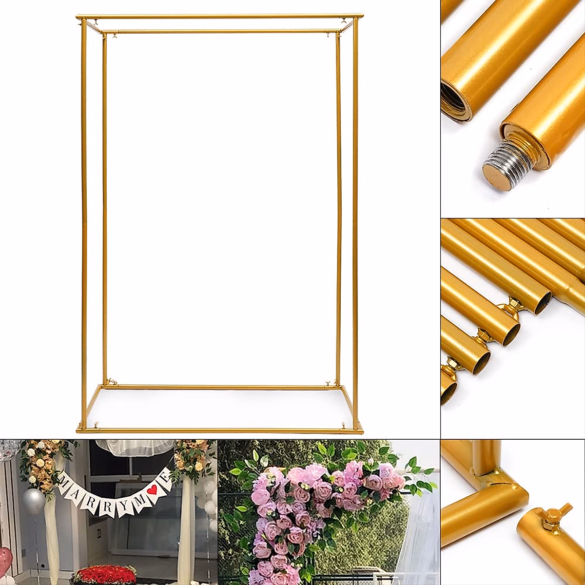 Backdrop Stand, Balloon Arch Kit, Gold Metal Wedding Welcome Arch Stand Display Stand, 44.88×23.62×70.86 Inch Square Halloween Balloon Arch, Fit for Wedding Birthday Party Christmas Decorations