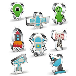 Space Alien Series Cookie Cutter Set of 8 pcs, Stainless Steel UFO Fondant Cutters Set Pastry Biscuit Baking Clay DIY Molds for Kids